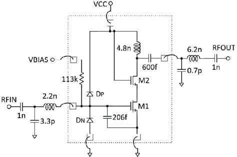 The Schematic Of The Lna Including External Components Dotted Lines