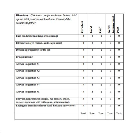Interview Scoring Sheet Template