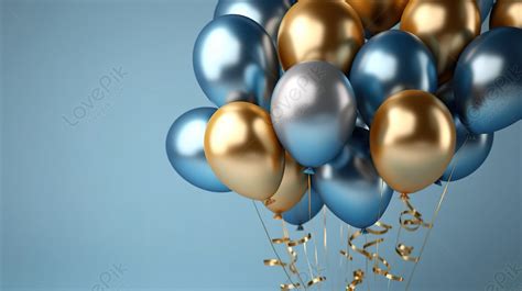멋진 축하 밝은 배경에 파란색과 금색 풍선의 놀라운 3d 렌더링 파란 풍선 배경 금색 배경 놀라 배경 이미지 Hd 파란 풍선 금색 놀라 배경 사진 무료 다운로드