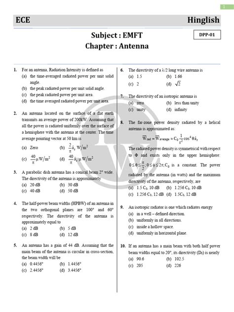 Antenna Dpp 01 Of Lec 02 Pdf Radiation Science And Mathematics