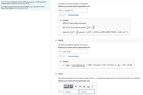 Solved An L C Circuit Containing An 90 0 Mh Inductor And A