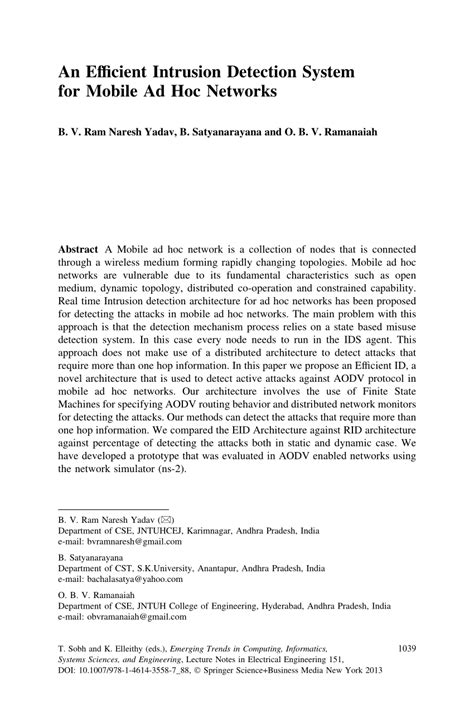 Pdf An Efficient Intrusion Detection System For Mobile Ad Hoc Networks