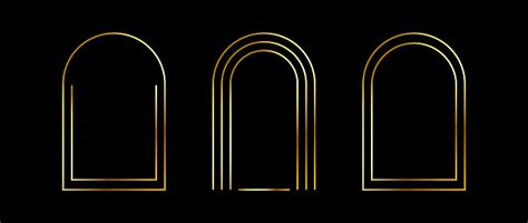 황금의 얇은 아크 프레임 세트 아르 데코 스타일의 금색 기하학적 테두리 얇은 선형 아치와 곡선 모양 컬렉션 노랗게 빛나는 반짝이는 보더 요소 팩 사진 간부 포스터에 대한
