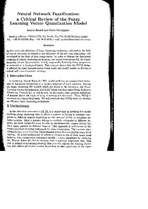 Pdf Neural Network Fuzzification A Critical Review Of The Fuzzy Learning Vector Quantization
