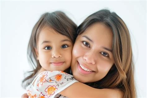 Madre E Hijo En Un Fondo Blanco Abrazando El Concepto Del Día De La Madre Foto Premium