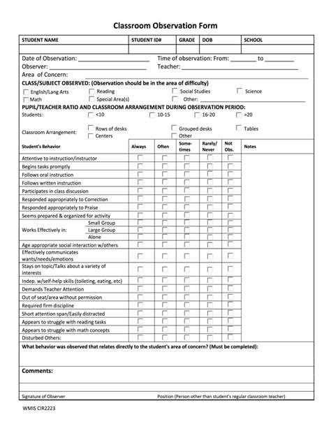Printable Teacher Observation Form