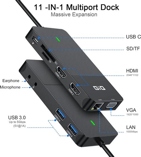 Buy USB Docking Station GIQ USB C Hub USB To Dual HDMI VGA Adapter Triple Display USB C
