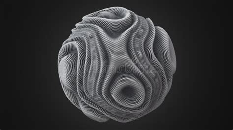 Distortion Waves On Abstract Sphere Made Of Shiny White Balls Digital
