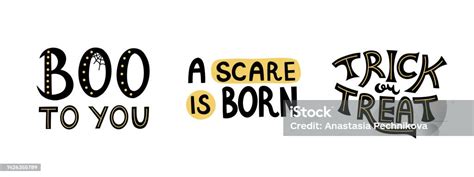 할로윈 문구 Boo의 레터링 공포가 태어난다 트릭 또는 치료 벡터 일러스트 레이 션 클립 아트 세트 10월에 대한 스톡 벡터 아트 및 기타 이미지 Istock