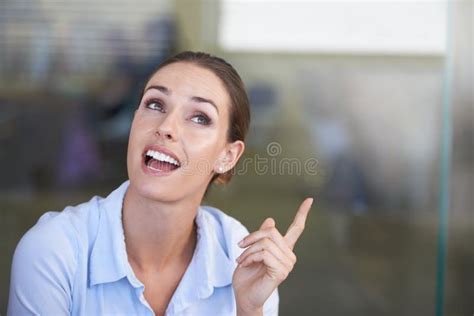 Thinking Face And Woman With Business Idea Hand Gesture And Point At