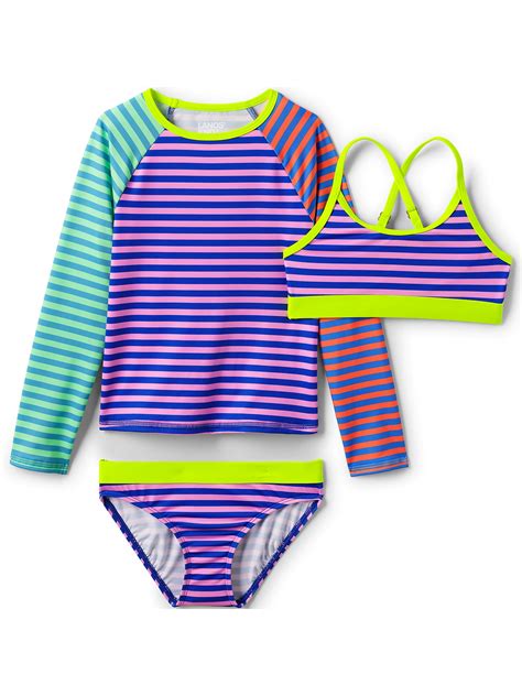 Lands End Girls Slim Rash Guard Swim Top Bikini Top And Bottoms Upf 50