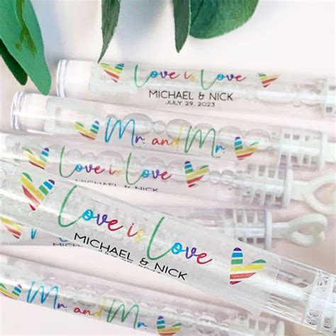 Rainbow Heart Custom Wedding Bubble Labels