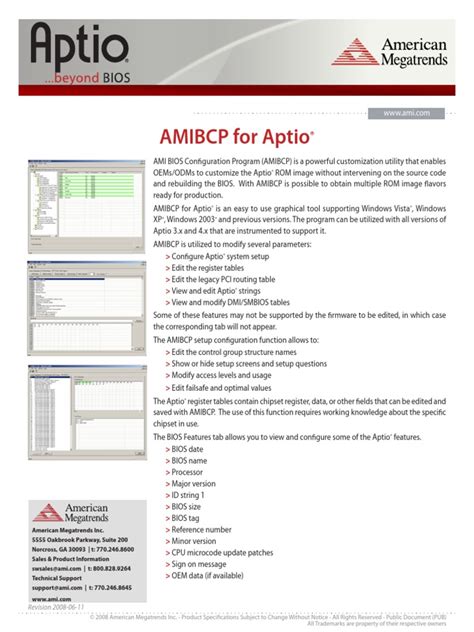 Amibcp For Aptio Data Sheet Pdf Pdf