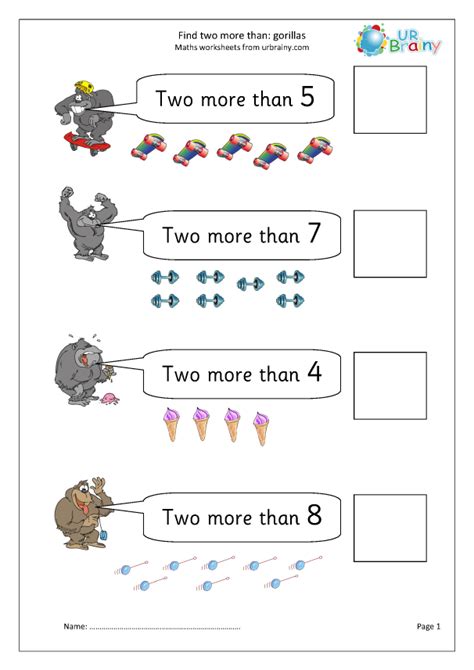 Two More Than More Than Or Less Than Maths Worksheets For Year 1 Age 5