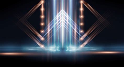 광선과 라인 황금 빛과 추상적 인 현대 어두운 배경 기하학적 패턴이 있는 빈 장면입니다 네온 빛 3d 렌더 0명에 대한 스톡 사진 및 기타 이미지 Istock