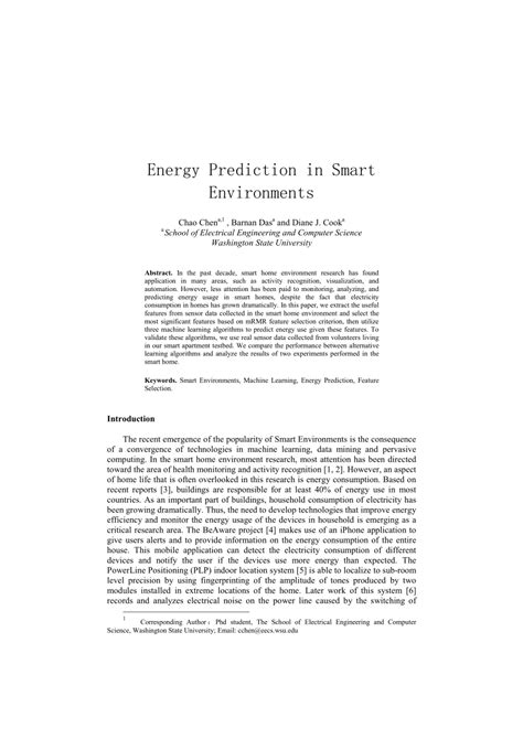 Pdf Energy Prediction In Smart Environments