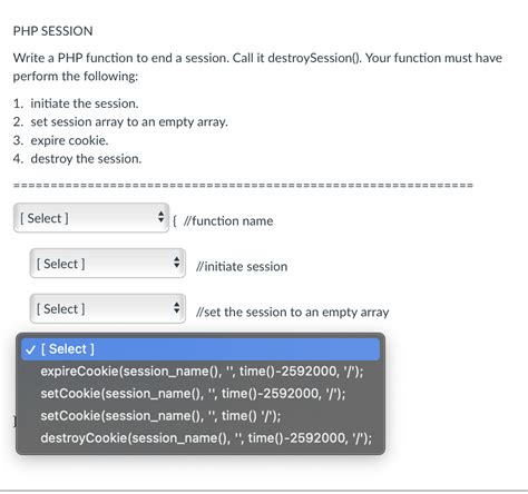 Solved PHP SESSION Write A PHP Function To End A Session Chegg Com