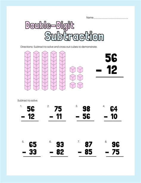 Two Digit Subtraction Worksheets For Double Digit Subtraction