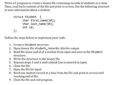 Solved Write A C Program To Create A Binary File Containing