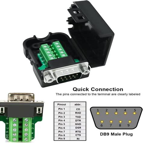 DTECH DB9 Breakout Connector RS232 Serial Adapter With Solderless Module Board With Terminals