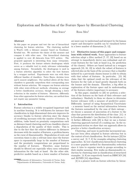 Pdf Exploration And Reduction Of The Feature Space By Hierarchical