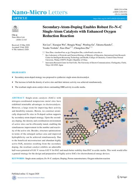 Pdf Secondary Atom Doping Enables Robust Fenc Single Atom Catalysts