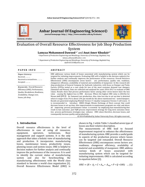 Pdf Anbar Journal Of Engineering Science© The Impact Of Inventories On The Leanness Of Job
