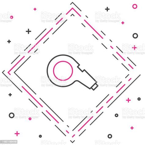 흰색 배경에 격리 된 라인 휘파람 아이콘 심판 기호 피트니스 및 스포츠 표지판 다채로운 개요 개념 벡터 3차원 형태에 대한 스톡