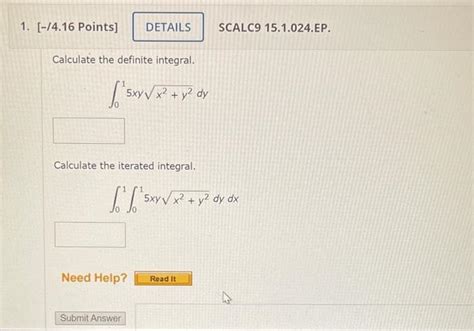 Solved Scalc9 151024ep Calculate The Definite Integr