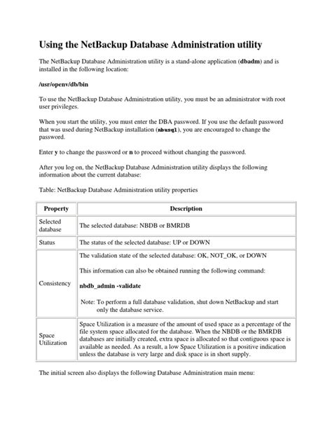 Using The Netbackup Database Administration Utility Pdf Databases Password