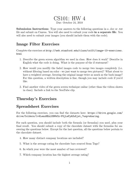 Homework 04 Hw4 Cs101 Hw 4 Due October 24 2018 Submission