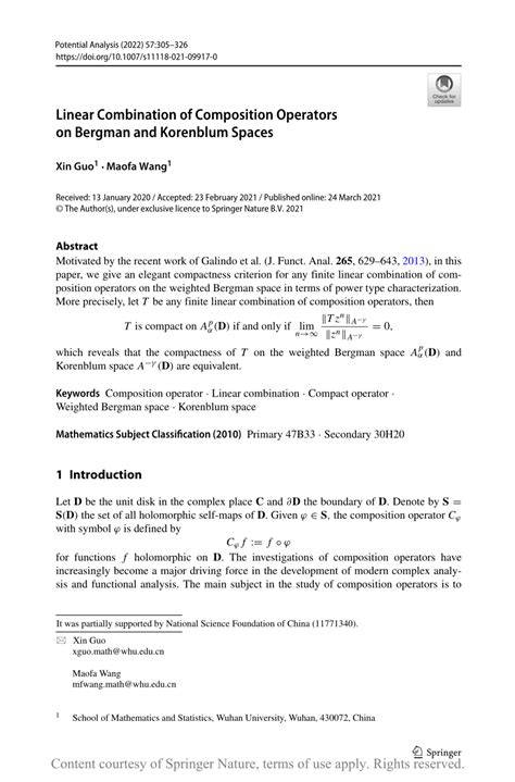 Linear Combination Of Composition Operators On Bergman And Korenblum Spaces Request Pdf