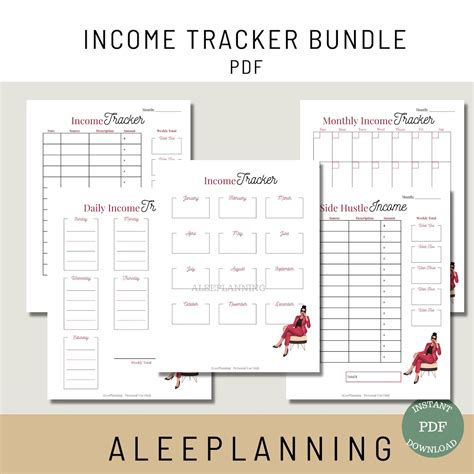 Income Tracker Printable Income Template Side Hustle Income Business