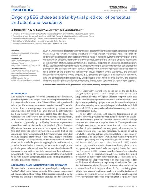 Pdf Ongoing Eeg Phase As A Trial By Trial Predictor Of Perceptual And