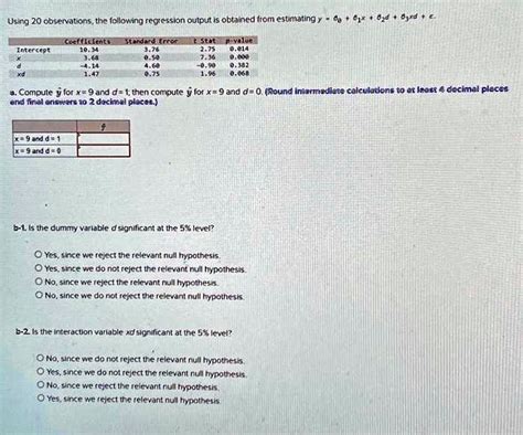 solved texts using 20 observations the following regression output