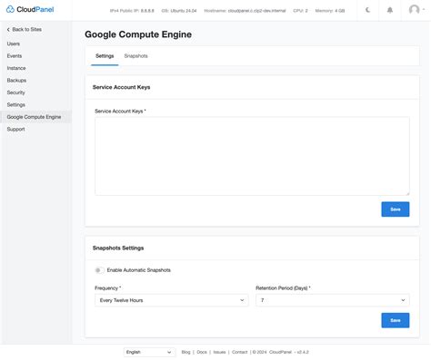 Google Compute Engine CloudPanel Documentation