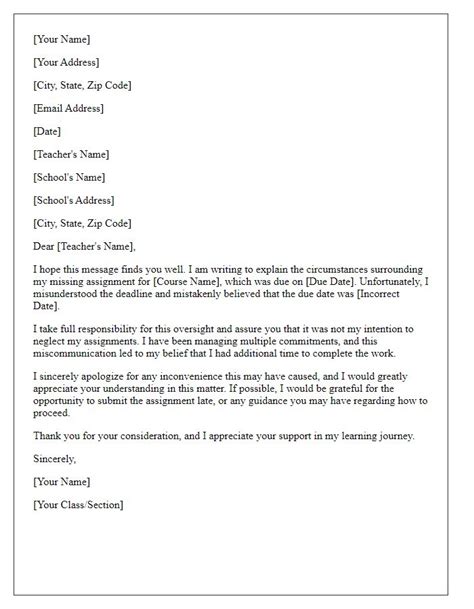 Letter Template For Missing Assignment Explanation Free Samples In Pdf Letterin