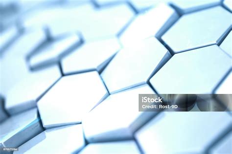 Futuristick 추상 필드 효과의 깊이 가진 6 각형 배경 육각형의 많은 수의 구조입니다 강철 벌집 벽 질감 빛나는 육각형 클러스터 배경 3d 렌더링 0명에 대한 스톡