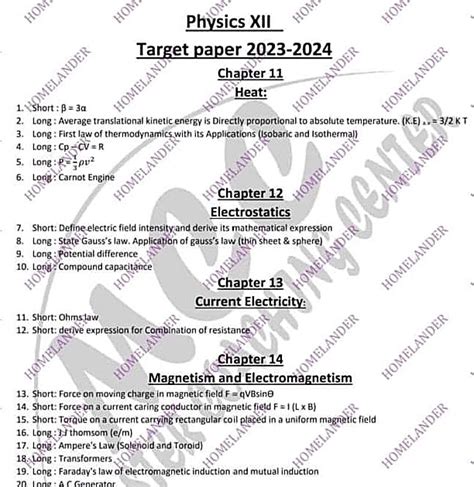 Education Is The Key To Success Physics Paper Ii For Class Xii Science Group Target Paper