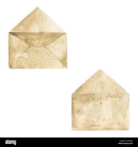 Watercolor Hand Drawn Set Of Objects Craft Paper Rectangular Envelopes