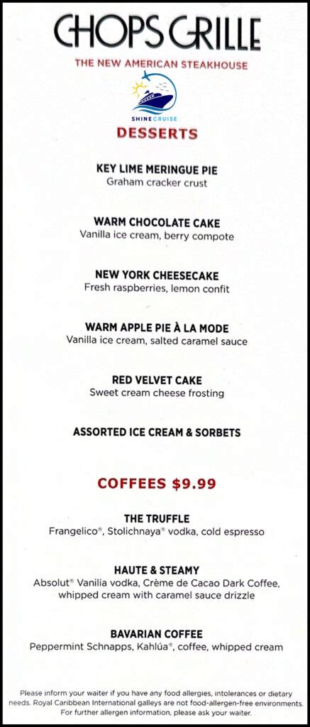Royal Caribbean Chops Grille Menu 2025 With Prices And Review