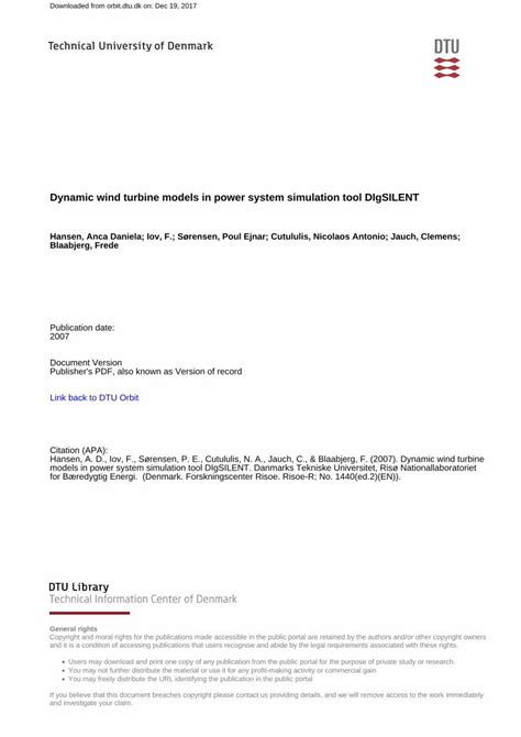 PDF Dynamic Wind Turbine Models In Power System Simulation Report Contains Both The