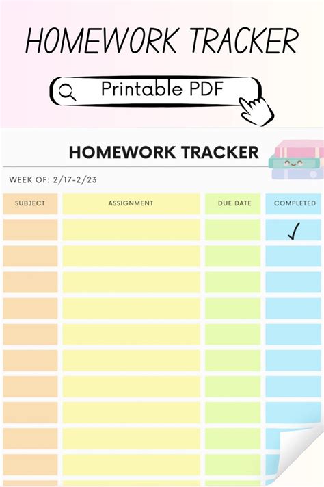 Printable Homework Tracker Homework Planner Homework Log Homework Log Pdf Assignment Tracker
