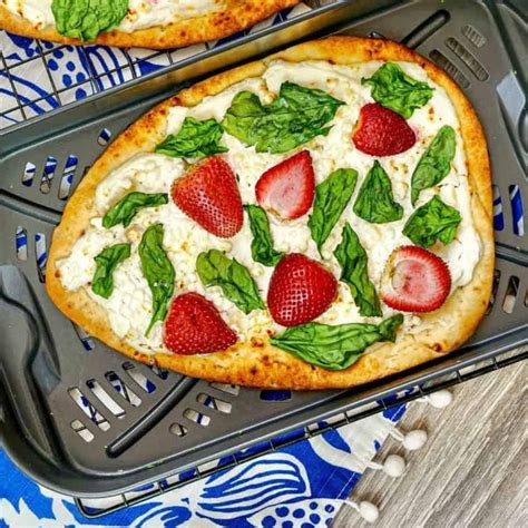 Air Fryer Strawberry Spinach Ricotta And Goat Cheese Flat Bread Fork