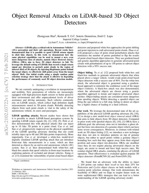 object removal attacks on lidar based 3d object detectors deepai