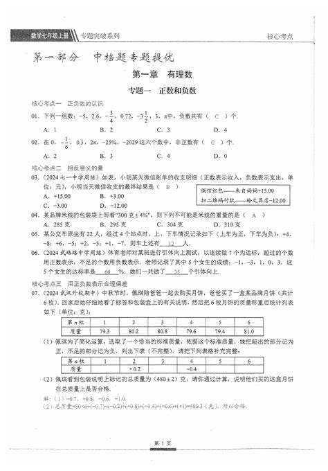 2024年名校学典核心考点延边大学出版社七年级数学上册人教版答案——青夏教育精英家教网——