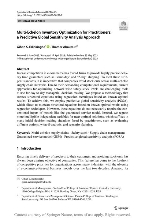 Multi Echelon Inventory Optimization For Practitioners A Predictive Global Sensitivity Analysis
