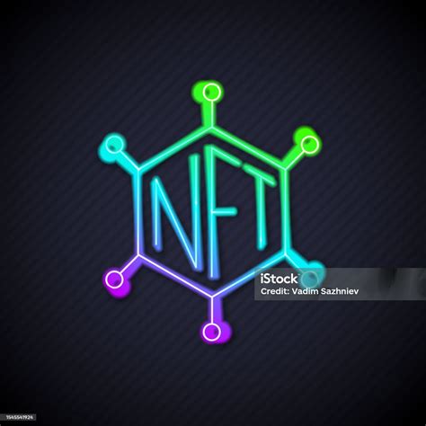 빛나는 네온 라인 Nft 블록 체인 기술 아이콘은 검은 배경에 고립 비 곰팡이 토큰 디지털 암호화 아트 개념 벡터 0명에 대한 스톡 벡터 아트 및 기타 이미지 Istock