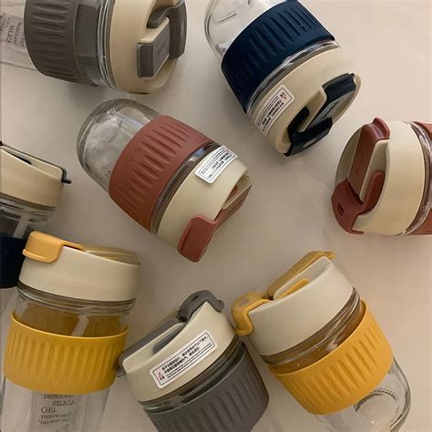 한국어 유리 물병 Ins 휴대용 유리 컵 뚜껑 빨 대 커피 우유 차 주스 Anti Scalding 학교 음료 병 선물 Aliexpress