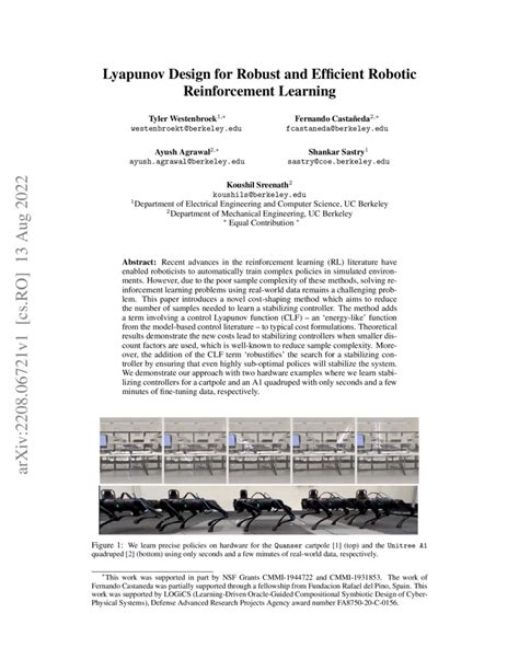 Lyapunov Design For Robust And Efficient Robotic Reinforcement Learning